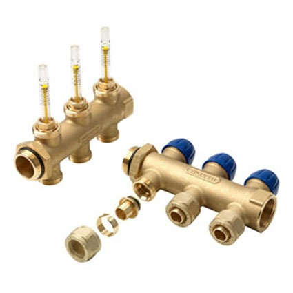 Wavin – Manifold 4 + 4 afgange, med flowmeter på fremløb, til Ø20 x 2,0 ...