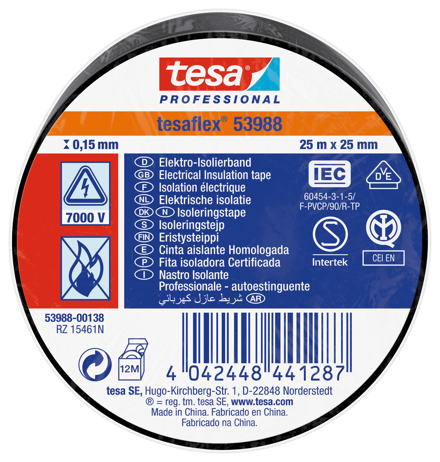 Isoleringstape tesaflex 53988, PVC, 25 mm x 25 meter, sort ‒ WATTOO.DK