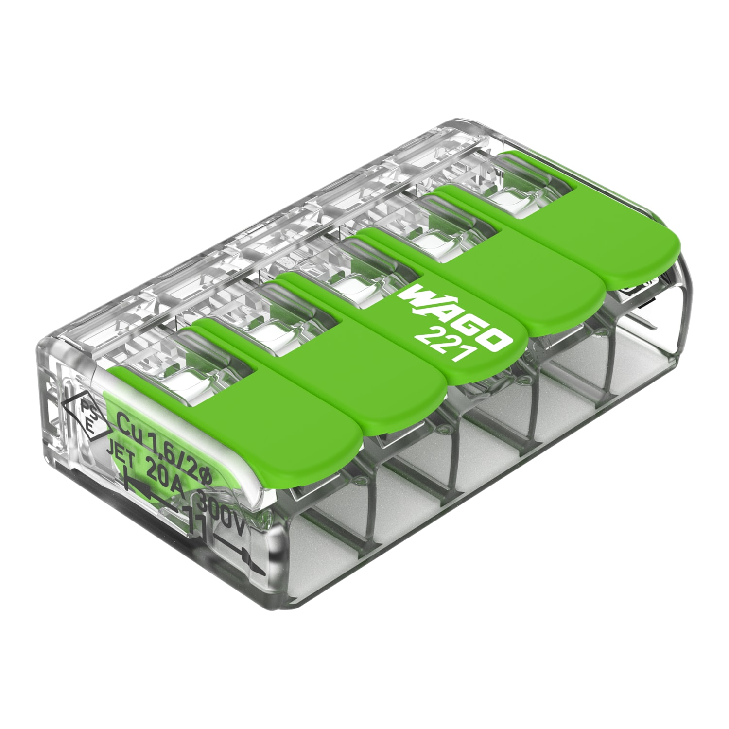Green samlemuffe, 5x0,2-4 mm², transparent med grøn pal, serie 221 ...