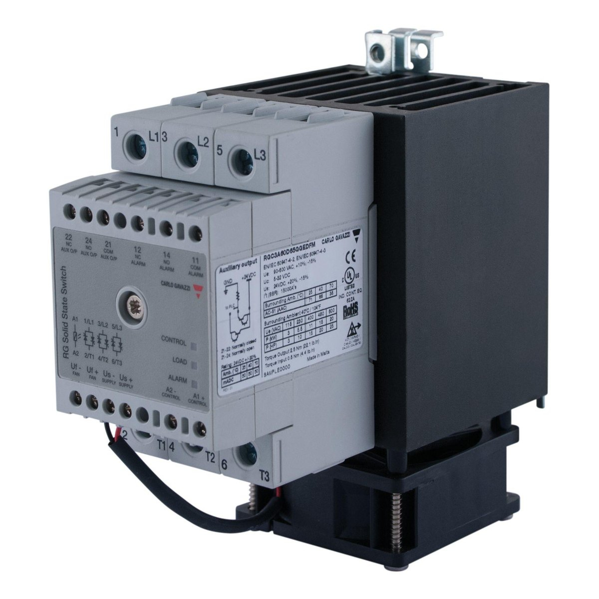 3-polet Solid State Relæ, M-version med overvågning, udg. 3x600volt ...