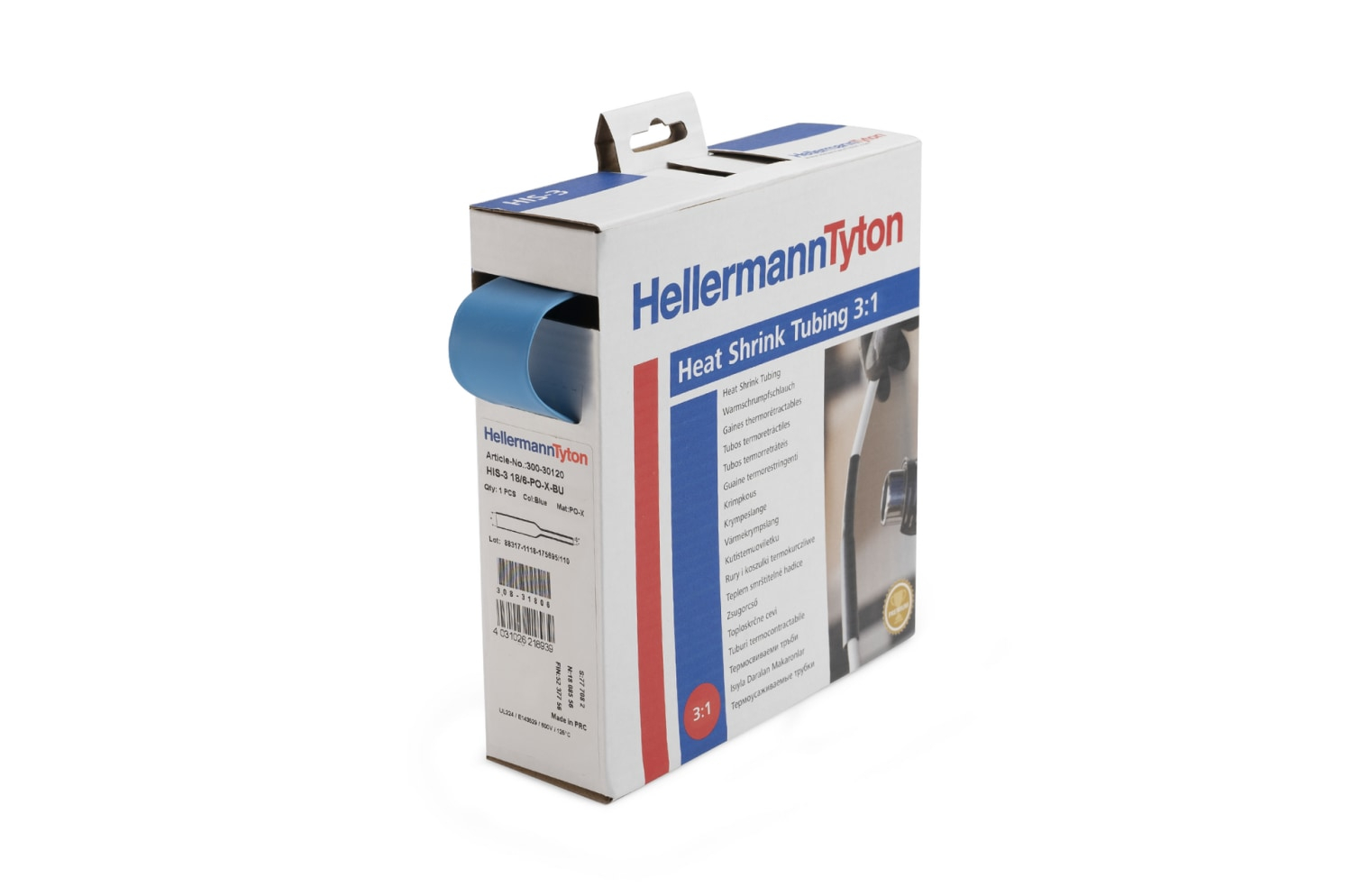 Krympeflex box 3:1, Ø3,2/1,0 mm, blå, 10 m, uden lim - HellermannTyton ...
