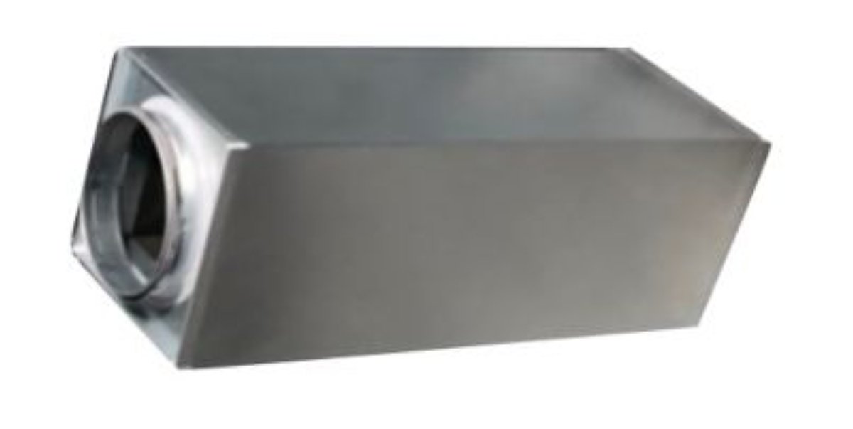 Lyddæmper Ø315 x 900 mm, LYR-315-900, nippel/nippel, rektangulær ...