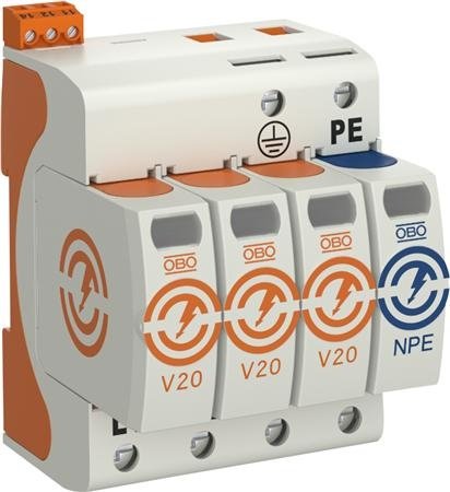 Transientbeskyttelse Type 2 3P+N, TT og TNS, 20kA (3968001067) ‒ WATTOO.DK