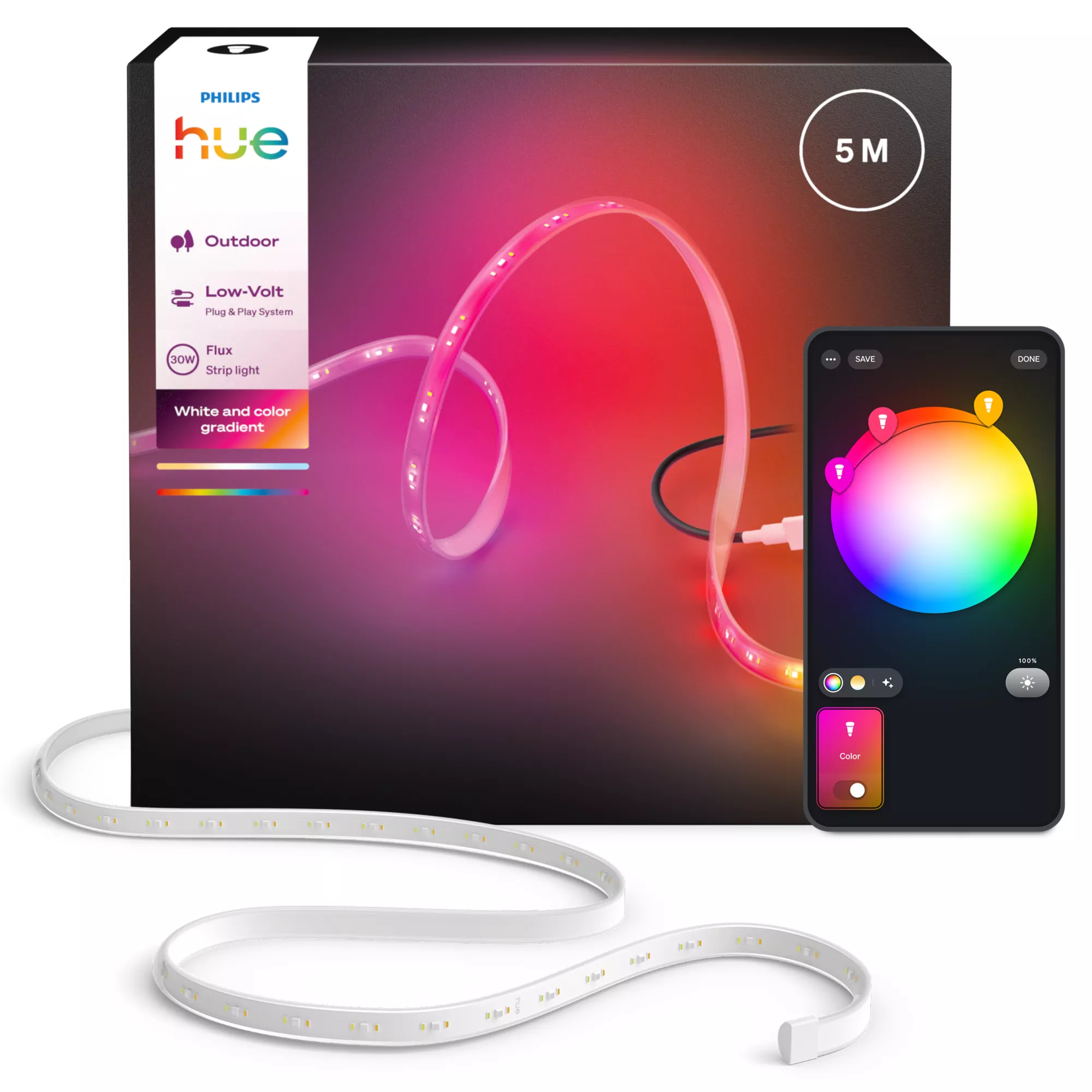 Philips Hue Flux LED udendørs lightstrip, Color & White Ambiance ...